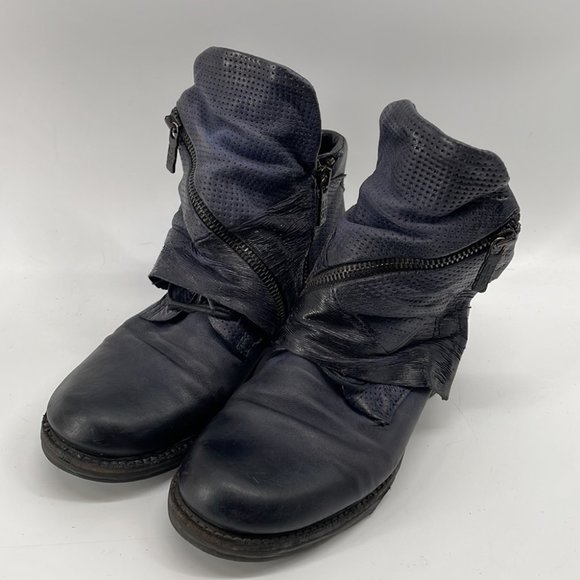 A.S.98 | Shoes | As98 Slouchy Blue Distressed Combat Boots Adjustable ...